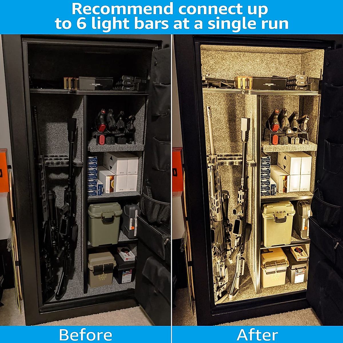 TORCHSTAR LED Safe Lighting Kit, (6) 12 Inch Linkable Light Bars + Rocker Switch + UL Power Adapter, 900LM, Input 100-240V, for Under Cabinet Gun Safe Locker Closet Showcase, 3000K Warm White