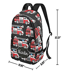 Personalized Fire Truck Backpack with Name Custom Travel Daypack Bag for Man Woman Gifts