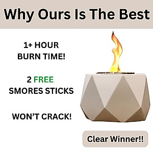 Tabletop Fire Pit – Smokeless & Odor Free Mini Fire Pit – Indoor & Outdoor Smores Maker – Portable Tabletop Fireplace – Modern Durable Concrete Fire Bowl – 1 Hour Burn Time – White