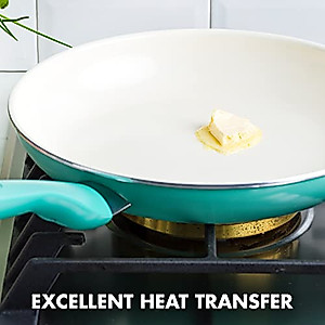 GreenPan Rio Healthy Ceramic Nonstick 13.5" Frying Pan Skillet with Helper Handle, PFAS-Free, Dishwasher Safe, Turquoise