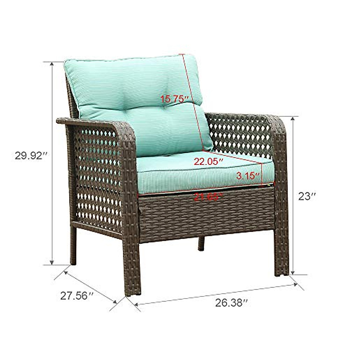 U-Eway Outdoor Rattan Single Chair 2pcs,Patio PE Wicker Furniture Cushion Seat,2Pcs Armchairs PE Rattan Sofa Backyard Yard,Premium Spun Ploy Fabric,Removable Cushion Cover Zipper, Washable (Green)