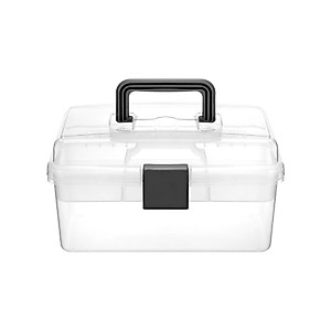 QWORK Clear Empty First Aid Storage Box with Removable Tray and Locking Latch - Plastic Storage Case Large Capacity Multifunctional Organizer for Jewelry, Makeup, and Crafts Supplies, 5"H x 6"W x 10"L