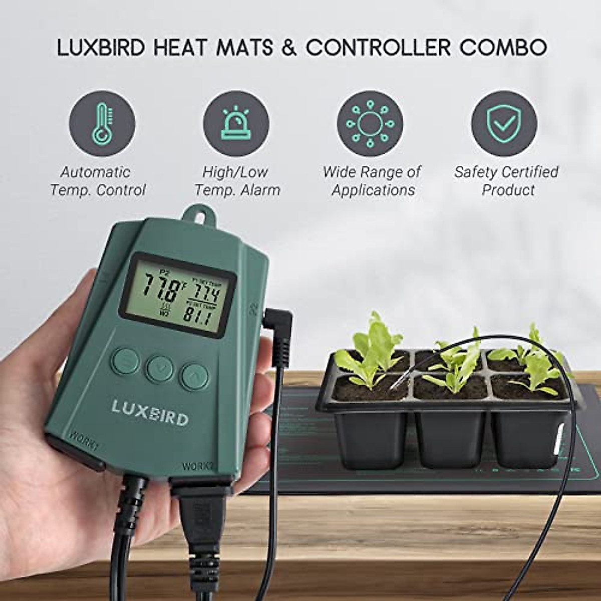 LUXBIRD 2 Pack 10"x 20.75" Seedling Heat Mat and Digital Thermostat Controller Combo Set