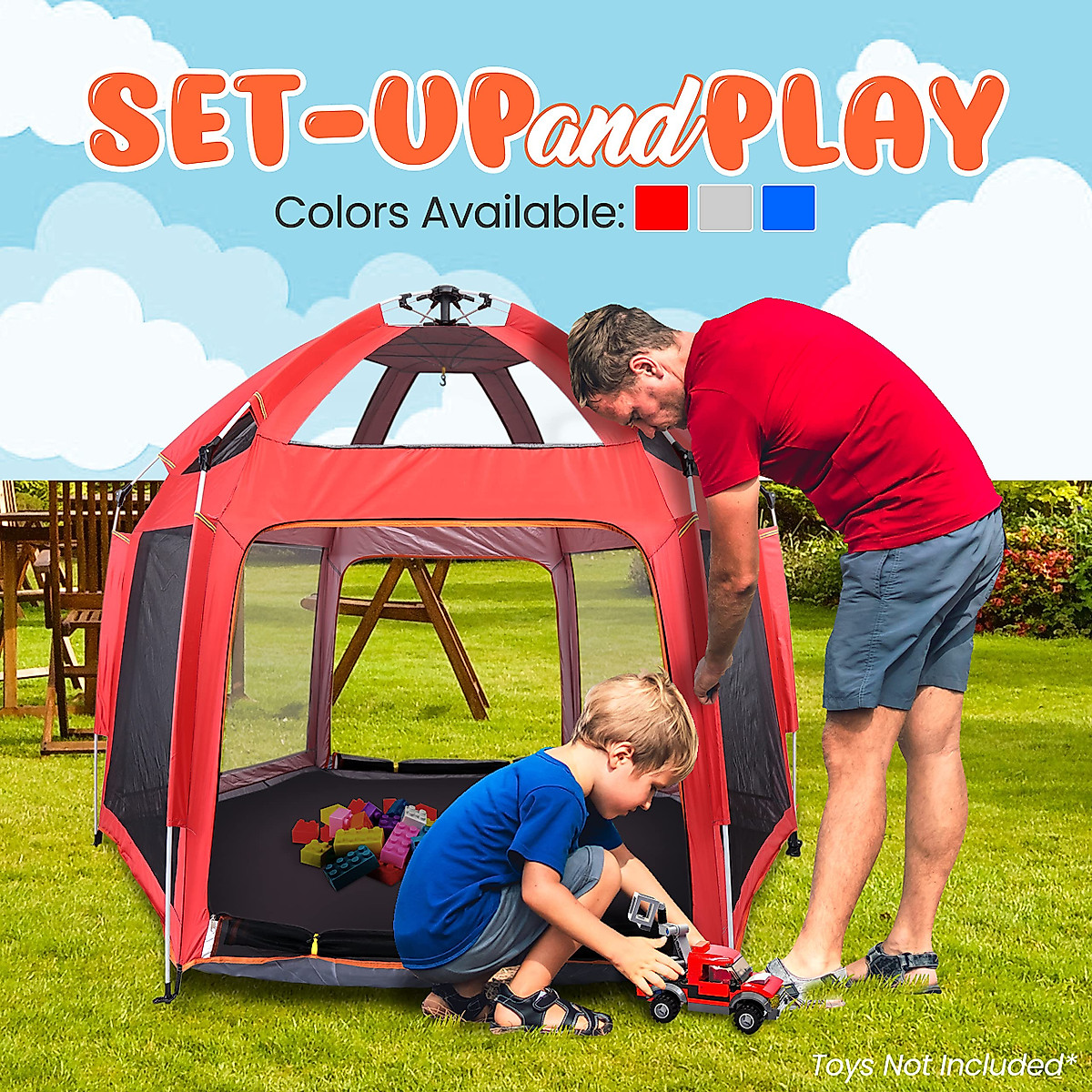 Serenelife ON-THE GO baby and Toddler pack and play - playpen - play yard compact, portable, lightweight, foldable- indoor and outdoor, w/ canopy, 5 panel Mattress, Travel bag (Red): Baby
