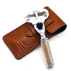 Parker Safety Razor, Gillette Venus Compatible Women’s Travel Sized Triple Blade Razor – Includes Saddle Brown Leather Razor Travel Case & One Cartridge