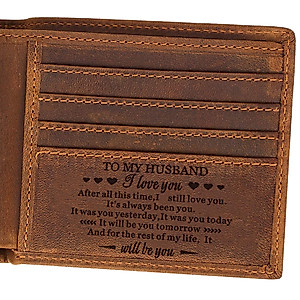 Fodiyaer Gifts for Husband-Personalized Engraved Leather Wallet Gifts Ideas for Men-Birthday Gifts, Christmas Gifts, Valentine, Anniversary, Wedding Gifts