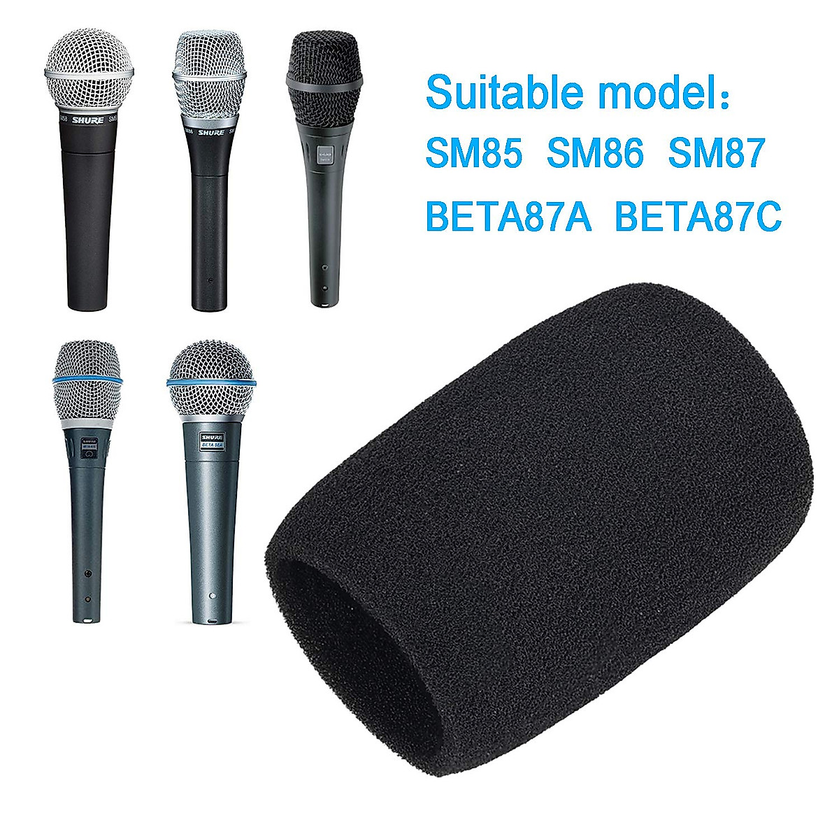 Pop Filter Compatible with Shure BETA 87A - Microphone Foam Covers for BETA 87C, SM87A, SM86, SM85 Mic Like A85WS by YOUSHARES (2pcs)