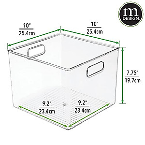 mDesign Plastic Deep Home Storage Organizer Basket Bin with Handles for Cube Furniture Shelving in Office, Closet, Bedroom, Laundry Room, Nursery, Kids Toy Room Shelf - Ligne Collection, 2 Pack, Clear