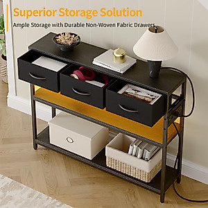 TIQLAB 39.5 inch Entryway Table with Power Outlets, Console Table with 3 Drawers and 2-Tier Shelves, Sofa Table, Entry Table for Hallway, Foyer, Living Room, Black