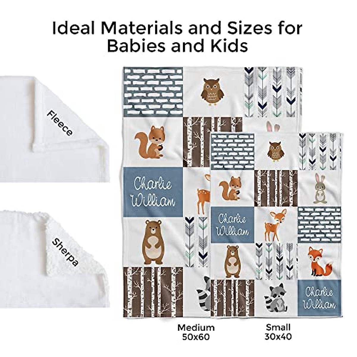 MDPrints Personalized Baby Blanket, Custom Baby Blankets for Boys and Girls, Customized Baby Gifts with Name, Newborn Gift (Woodland 214c)