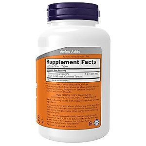 NOW Foods Supplements, L-Carnitine 1,000 mg, Purest Form, Amino Acid, Fitness Support*, 100 Tablets