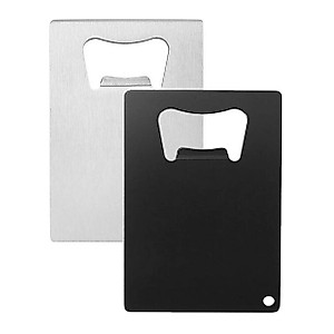 Yerwal Wallet Bottle Opener, Cool & Funny Card Size Party Wedding Favors Beer Bottle Opener for Guest,Stainless Steel (2pcs-Black and Silver)