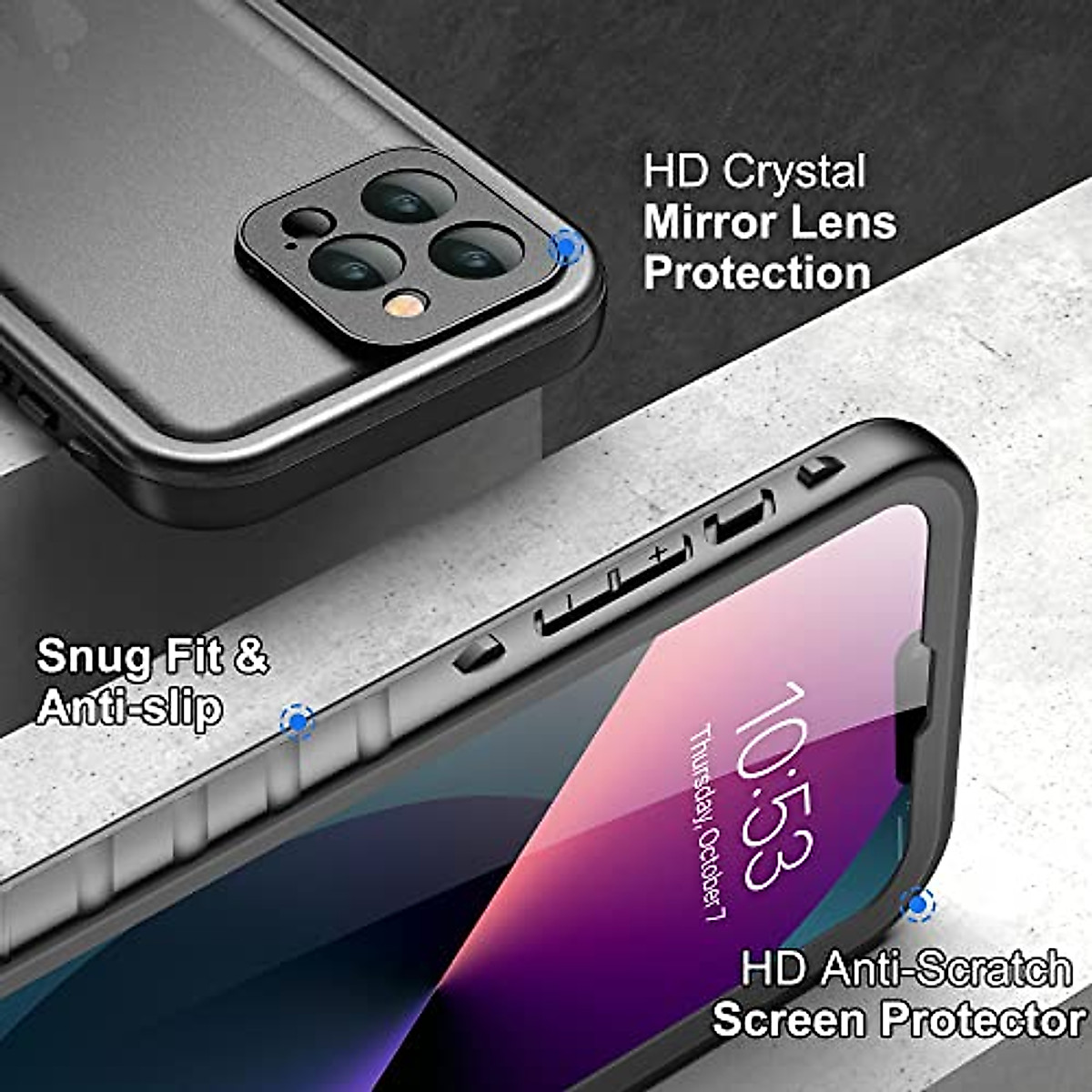 SPORTLINK for iPhone 13 Pro Max Waterproof Case - Shockproof Dustproof Phone Case with Screen Protector for iPhone 13 Pro Max, Full Body Protective Case for iPhone 13 Pro Max Cover 6.7'' Black