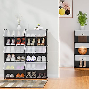 Shoe Rack Organizer, 6 Tier Shoe Storage Cabinet with Doors for Closet, Stackable 24 Pair Plastic Shoe Shelves Organizer,Expandable Free Standing Shoe Rack for Entryway Bedroom Hallway