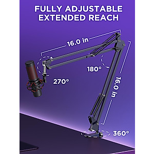 InnoGear Microphone Stand Mic Boom Arm for Blue Yeti HyperX QuadCast S SoloCast Snowball Fifine K669B and other Mic, with Shock Mount Windscreen Pop Filter Mic Clip Holder Cable Ties, Large