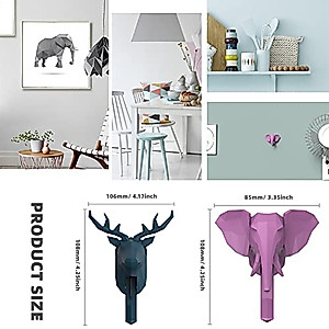 Adhesive Wall Hooks Animals Head Utility Hook Heavy Duty Wall Hangers for Towel Keys Bags Decorative Deer & Elephant Hook for Backpack Hat Scarf Belt Storage Hooks for Kitchen Bathroom Porch, 2 Pcs