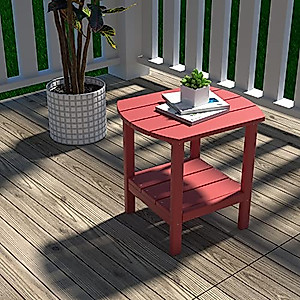 kevinplus Outdoor Rocking Chair Set of 2 with Side Table for Porch, Outdoor Rocker Chair Set for Backyard Lawn Patio, Outdoor HDPE Adirondack Rocking Chair All Weather Resistant (3-Pcs Red)