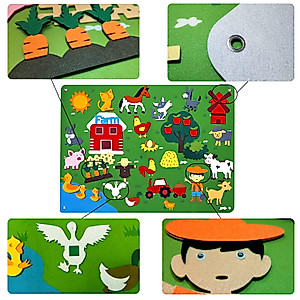 Tucimibo Farm Animals Felt Story Board Set 34Pcs, Flannel Storytelling Farmhouse Themed Activity Playmat Kit Wall Hanging Gift for Toddlers Kids Early Learning Educational Game Rug 3.5 * 2.5Ft