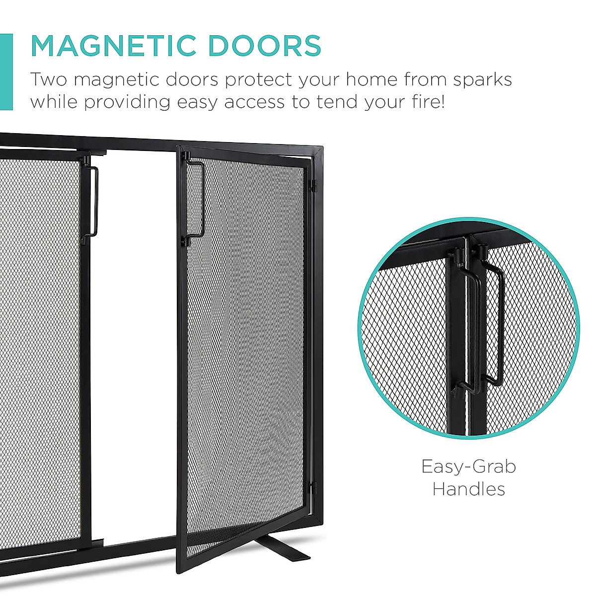 Best Choice Products 38.5x31in 2-Door Fireplace Screen, Handcrafted Wrought Iron Decorative Mesh Geometric Fire Spark Guard w/Magnetic Panels - Black