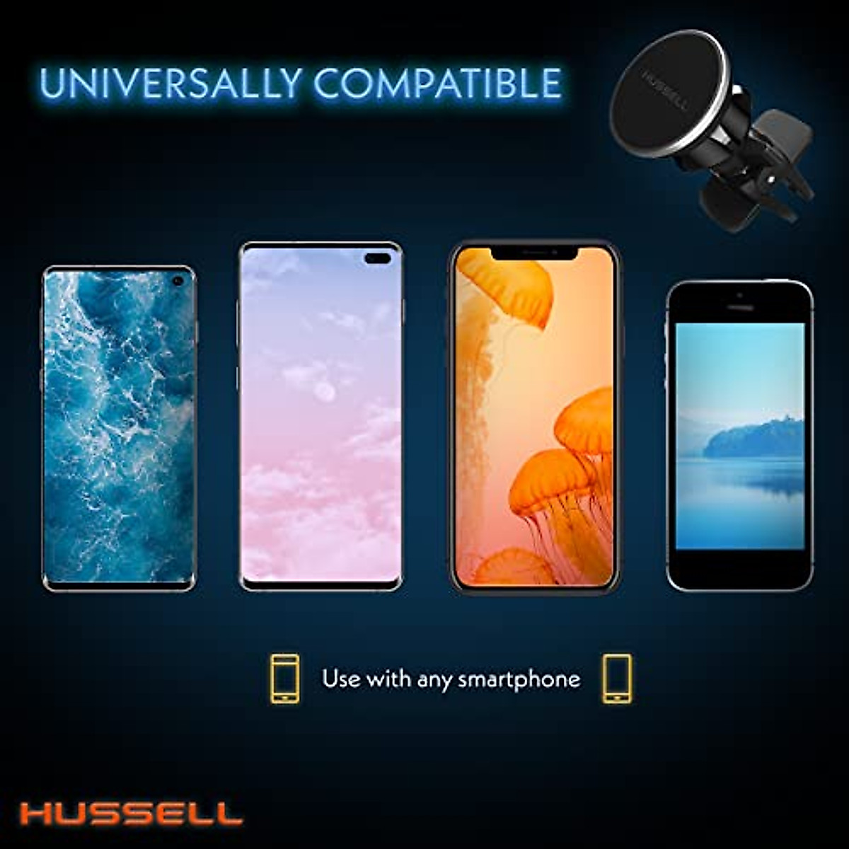 HUSSELL Mongoora Air Vent Car Phone Mount Holder - Magnetic Cell Phone Car Mount Universal for Any Smartphone, iPhone, Android - Rotating Car Phone Holder - Stocking Stuffers, White Elephant Gift