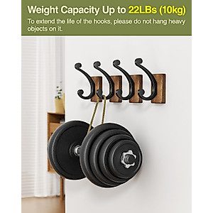 Josmimic Wall Hooks for Hanging Towel - Black Rustic Wood Coat Hook,4 Pack Hooks Wall Mounted for Towel, Coat, Cloth, Purse, Hat, Key, Decorative Bathroom Shower Kitchen