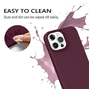 GUAGUA Compatible with iPhone 13 Pro Max Case 6.7 Inch Liquid Silicone Soft Gel Rubber Slim Microfiber Lining Cushion Texture Cover Shockproof Protective Phone Case for iPhone 13 Pro Max, Plum Red