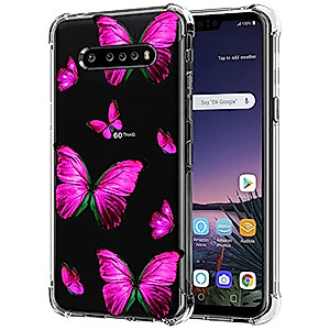 Yerebel Case for LG V60 ThinQ 5G Case/LG V60/LM-V600 Cute Case, Clear Flexible Bumper TPU Soft Rubber Silicone Cover Phone Case for LG V60 ThinQ (Rose Butterfly)