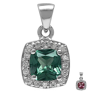 Silvershake 6mm Cushion Shape Simulated Color Change Alexandrite 925 Sterling Silver Halo Pendant