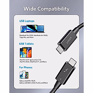 Anker Thunderbolt 4 Cable 2.3 ft, USB-C to USB C Cable, Supports 8K Display/40Gbps Data Transfer/100W Charging, for iPhone 15 Pro, MacBooks, iPad Pro (Intel Thunderbolt Certified), Monitor Connection