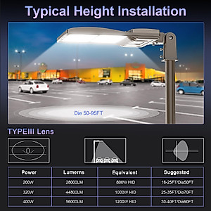 480V 320W LED Parking Lot Light 44800LM, 5000K LED Shoebox Light with Slip Fitter, UL DLC Listed, IP65 Waterproof Commercial Street Area Lighting for Parking Lot, Gym, Driveway, Replace 1200w HID HPS