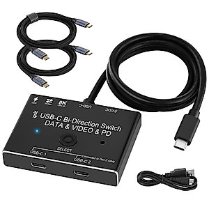 Angusplay USB-C Switch Upgrade Version Supports 4K@120Hz 8K@60Hz Video / 10Gbps Data Transfer / 100W Charging Compatible with Thunderbolt Device, Black