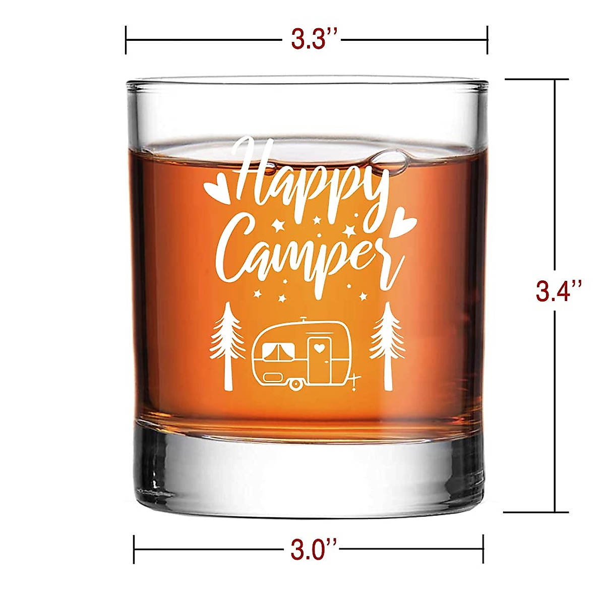 Perfectinsoy Happy Camper Whiskey Glass, Glamping RV Kitchen Accessories, Camping Wine Glass, Camper Gift for Him, Boyfriend, Husband, Dad, Camping Enthusiast, Father's Day, Birthday Gift