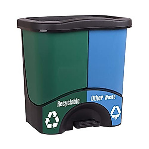 Mintra Home Trash Bins - (17.5inW x 17.5inH x 13inD) - Double Bin - Green/Blue - Recycle, Trash, Can, Bin, Garbage, Plastic, Wastebasket, Adjustable, Removable, Home, Office, Durable