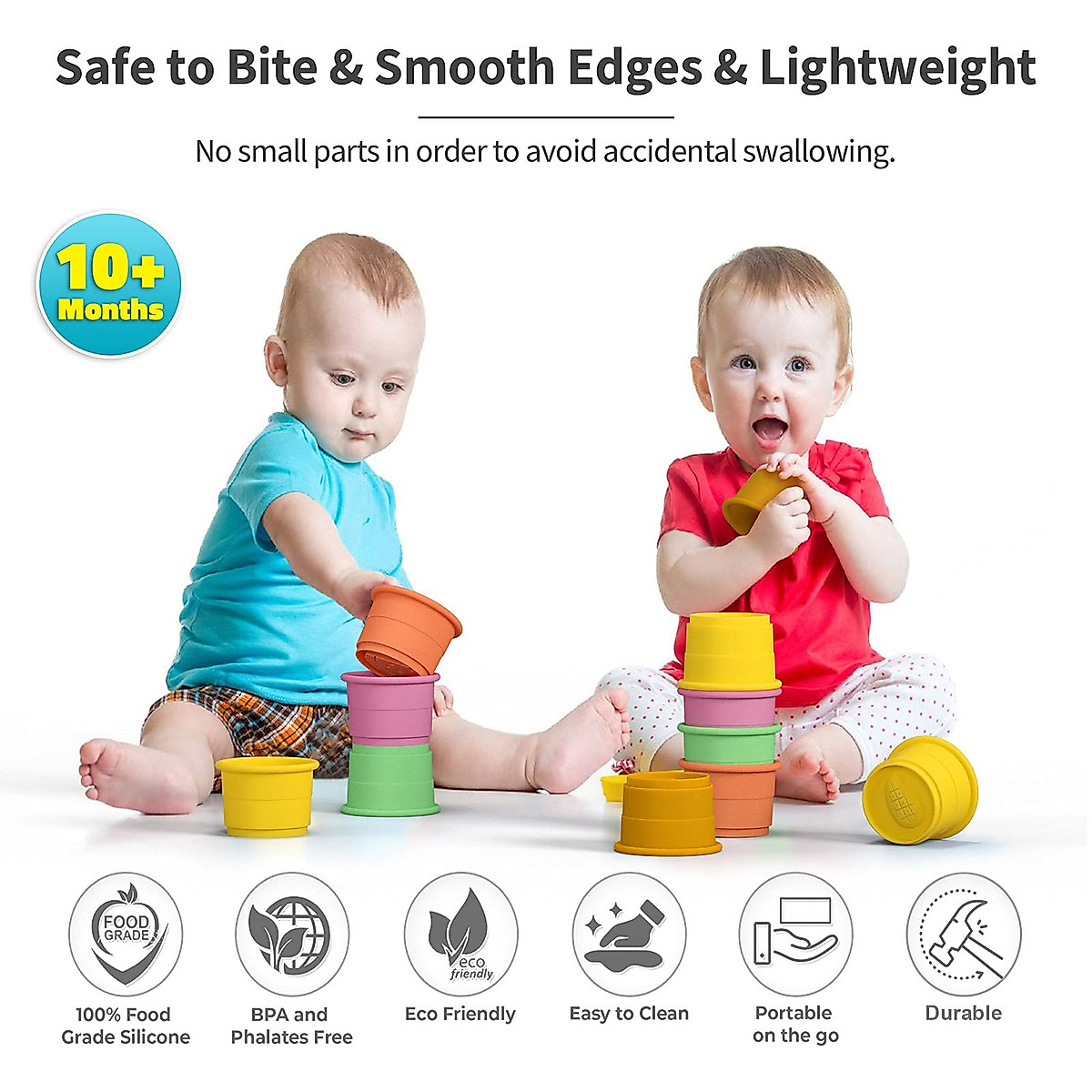 TYRY.HU Soft Silicone Stacking Cups Toy, 5 PCS Montessori Toys for 10+ Months Toddlers, Building Toys Nesting Cups Toys for Educational Develop Learning, Bathing Toy with Fruit Pattern, Colorful