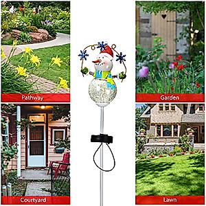 haitianxin Christmas Solar Garden Lights Stakes Snowman Pole Lamp New Year Decor Yard Art Outdoor Winter Lawn Pathway