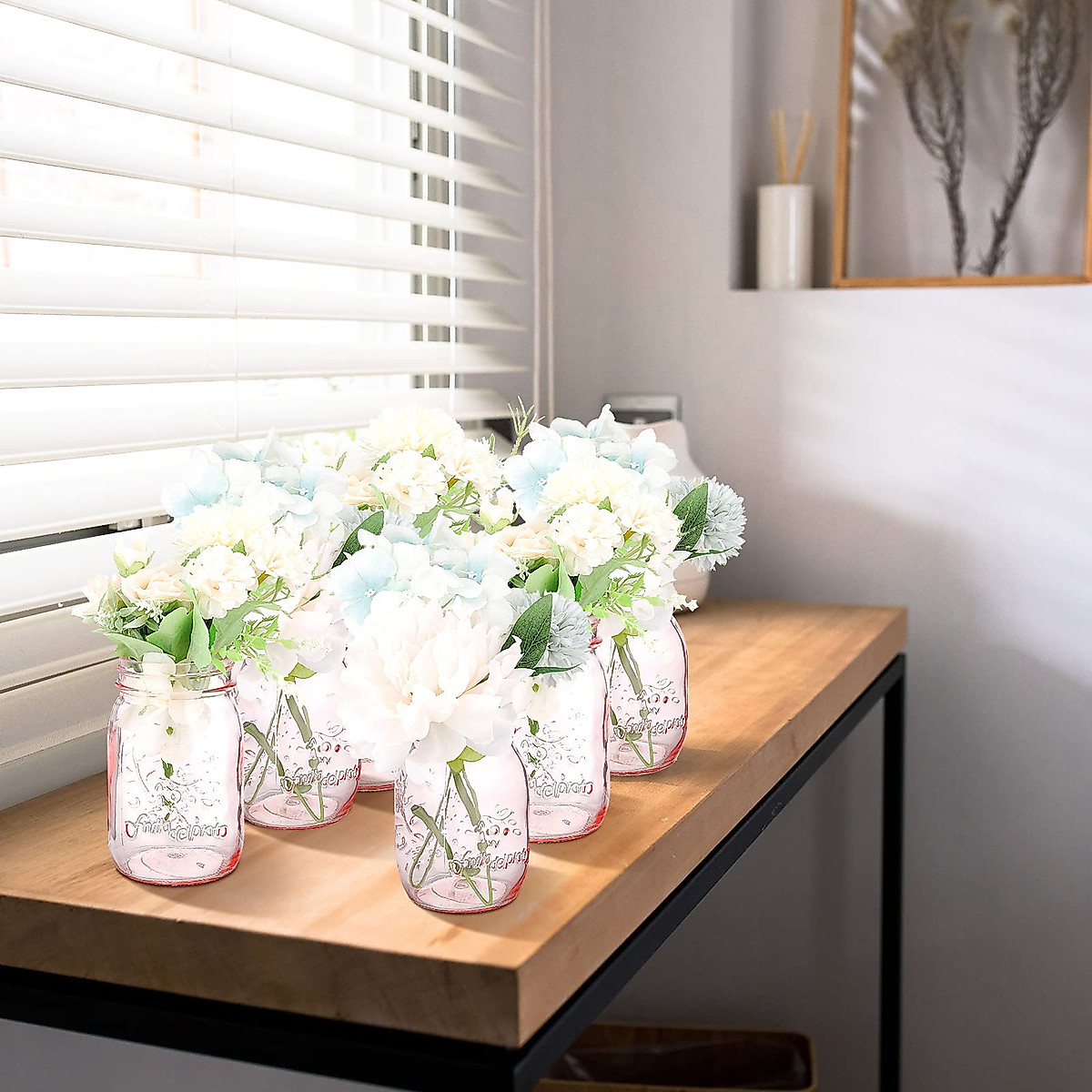 Mimorou 10 Pack 16 oz Pink Mason Canning Jars with Lids Regular Mouth Pint Vintage Colored Ball Cans for Preserving Honey Jelly Sauces Spice DIY Jars, Pink, Silver