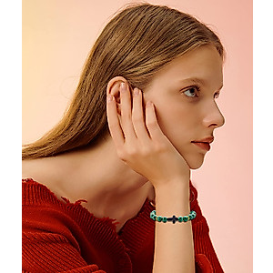 CASDAN 12Pcs Cross Beads Bracelet for Men Women 8mm Lava Tiger Eye Stone Stretch Bracelets Set