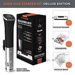Sous Vide Cooker Kit All In One| Sous Vide Immersion Circulator Slim Design 1000W Precise Temperature with Vacuum Sealer Machine and Sous Vide Vacuum Bags | 24 Month Warranty | Deluxe Edition