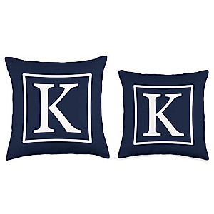 Monogram Gifts by designsanddesigns White English Alphabet Letter K Monogram Initial Navy Blue Throw Pillow, 16x16, Multicolor