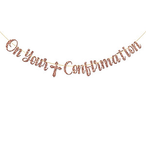 MonMon & Craft On Your Confirmation Banner/Engagement/Bride to Be Banner/Wedding/Bachelorette Party Decorations Supplies/Rose Gold Glitter