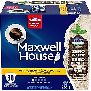 Maxwell House Morning Blend Coffee 100% Compostable Pods, 30 Pods, (Imported from Canada)
