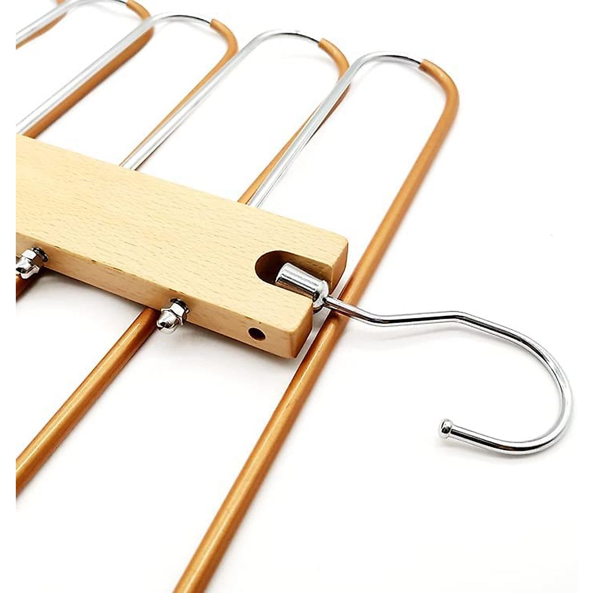 Uniworld Beech Wooden Pants Hangers Space Saver - Trouser Hanger, Space-Saving Multiple 5-in-1 Stainless Steel Extendible, Foldable Multi Magic Wardrobe Clothes Hanger Holder, Standard (Pack of 1)