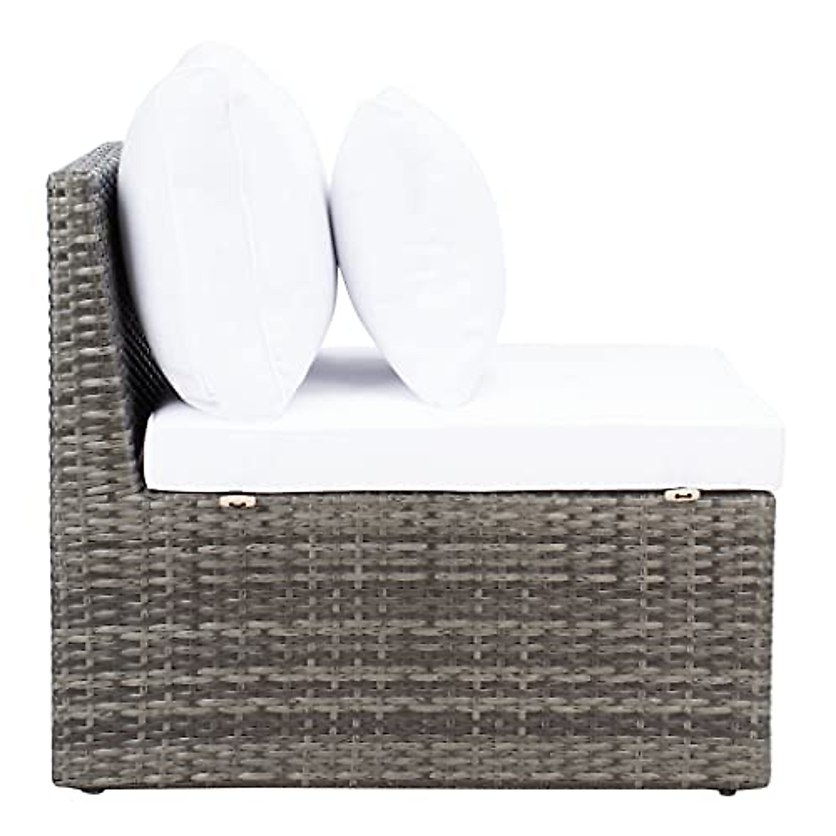 SAFAVIEH Outdoor Collection Pramla Grey Brown/White Cushion Settee with Storage Ottoman (Set of 2) PAT7515C