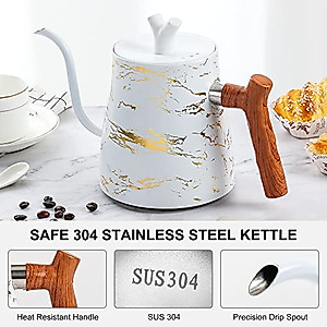 Zalnuuk Tea Kettle, Tea Pot with Tea Infuser, Pour Over Coffee Gooseneck Kettle for Induction & Electric Stovetops (No Gas), 1.5L/50OZ, White