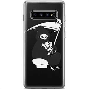 Mertak Case Compatible with Samsung Galaxy A73 A72 5G A71 A70 A53 A52 A32 A50 A21s Grim Reaper Flexible TPU Protective Lightweight Cats Design Girls Scythe Cover Death Slim Silicone Funny Women