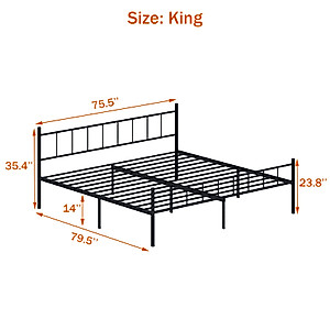 zunatu Metal Bed Frame Platform with Headboard & Footboard Heavy Duty Sturdy Foundation Storage Space Squeak Resistant Easy Assembly,NO Box Spring Needed,King
