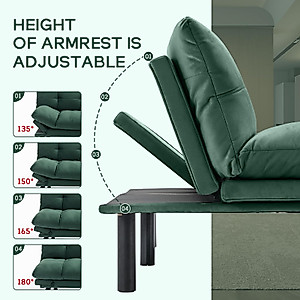 Sudwesto 70.87'' Futon Sofa Bed, Velvet Upholstered Convertible Sofa Bed with Adjustable Armrests and Backrest, Button Tufted Sleeper Sofa Bed with Iron Legs, Fold Sofa Bed (Emerald)