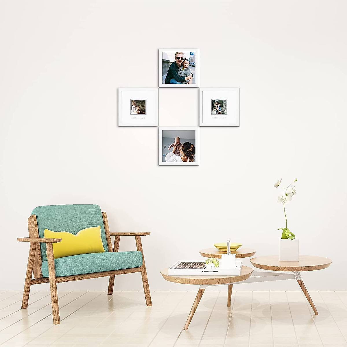 Golden State Art, White Baby Frame, Little Angel Solid Wood picture frame with White/Silver Double Mat, Baby Nursery Decor for Baby Girl or Baby Boy (8x8-inch for 4x4-inch, 1-Opening)