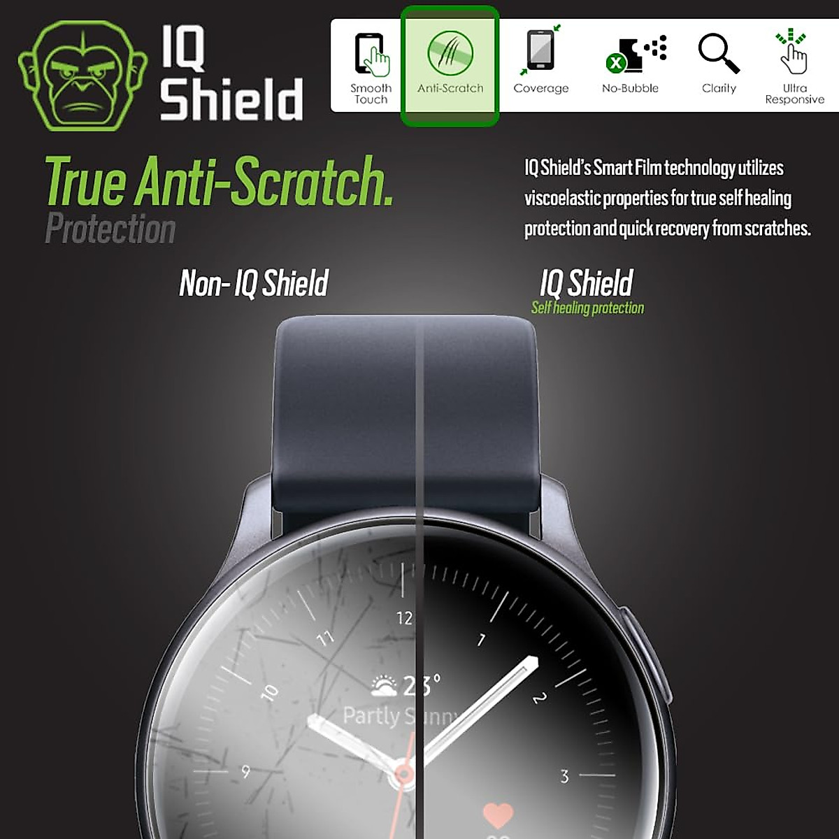 IQShield Screen Protector Compatible with Samsung Galaxy Watch Active2 (44mm, 2019)(6-Pack) LiquidSkin Anti-Bubble Clear TPU Film