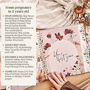 Peachly Baby Memory Book | Minimalist First Year Keepsake for Milestone | Simple Baby Scrapbook Books for Girl | 60 Pages Beige Linen - Fleur